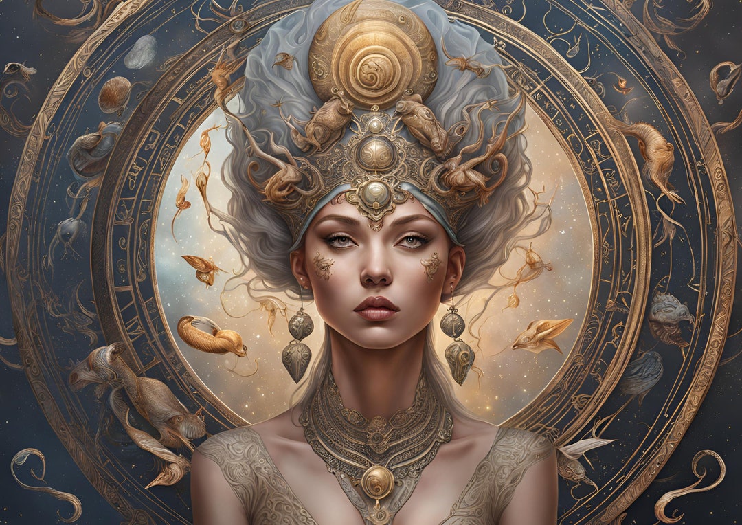 Cancer Horoscope Digital Print - Female Goddess Cancer Zodiac Wall Art ...