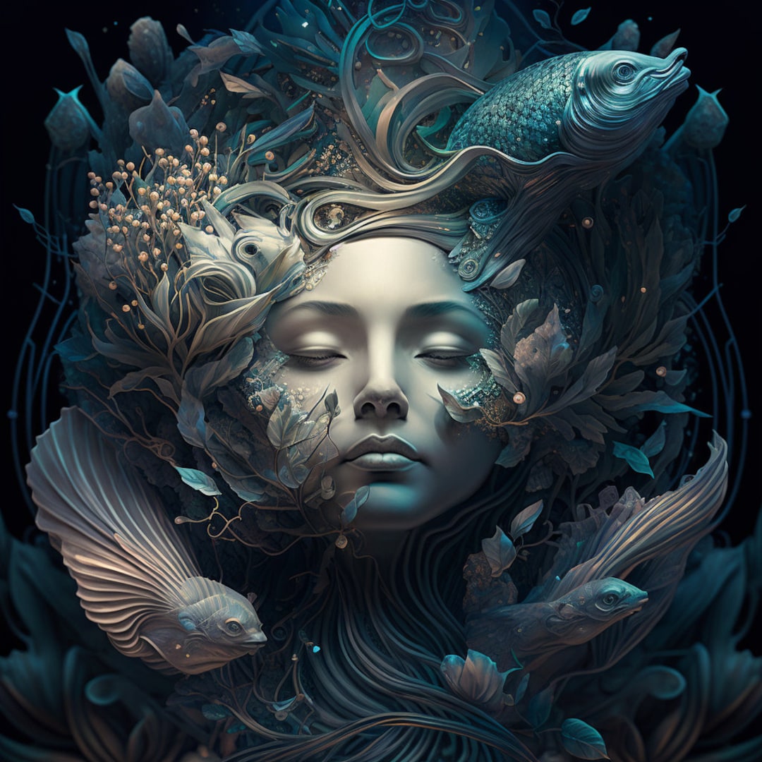 Pisces Horoscope Digital Print Female Goddess Pisces Zodiac Wall Art ...