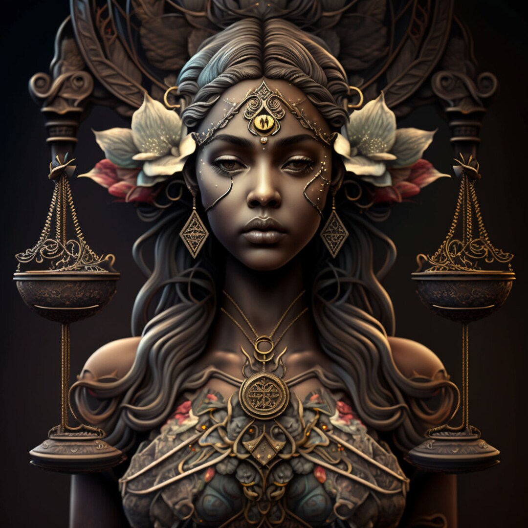 Libra Horoscope Digital Print Female Goddess Libra Zodiac Sign as Wall ...