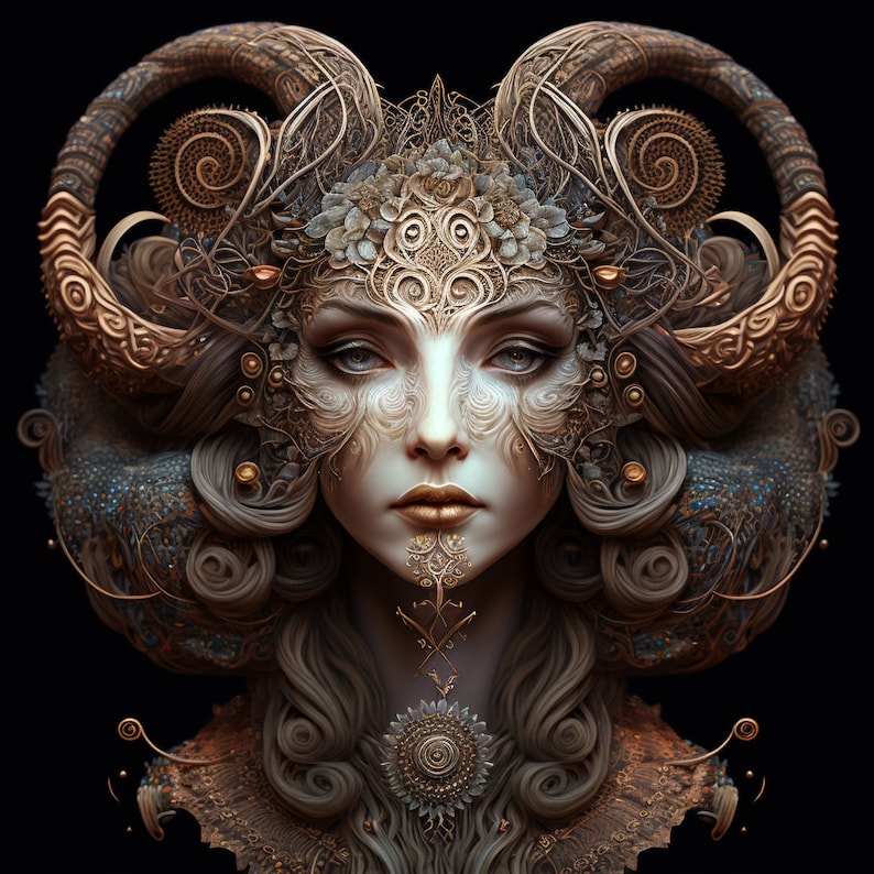 Aries Horoscope Digital Print - Female Goddess Aries Zodiac Sign as ...