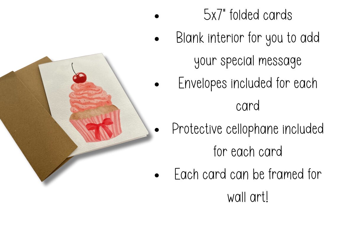 Box of 10 Watercolor Birthday Cupcake Greeting Cards Blank - Etsy