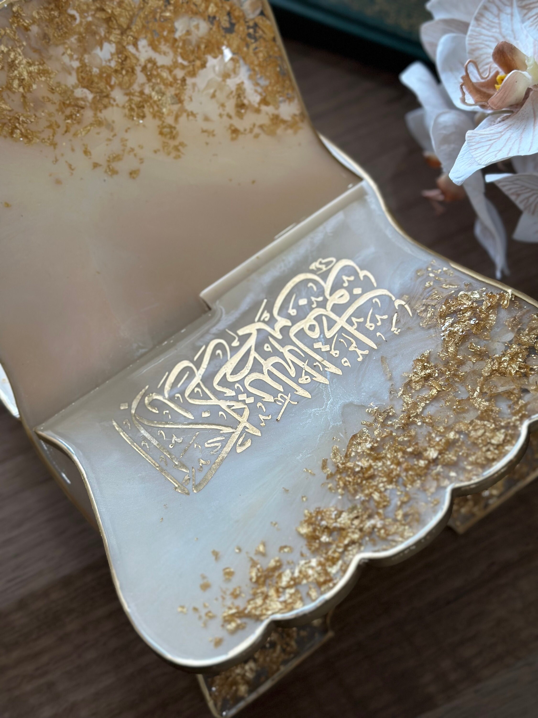 Resin Quran Stand With Gold Calligraphy and Gold Leaf Handmade - Etsy