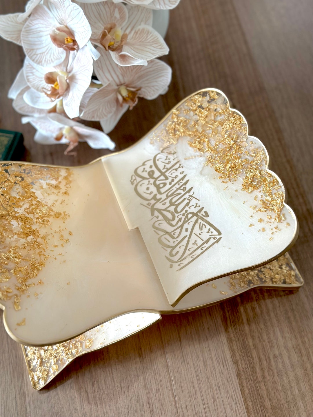 Resin Quran Stand With Gold Calligraphy and Gold Leaf Handmade - Etsy