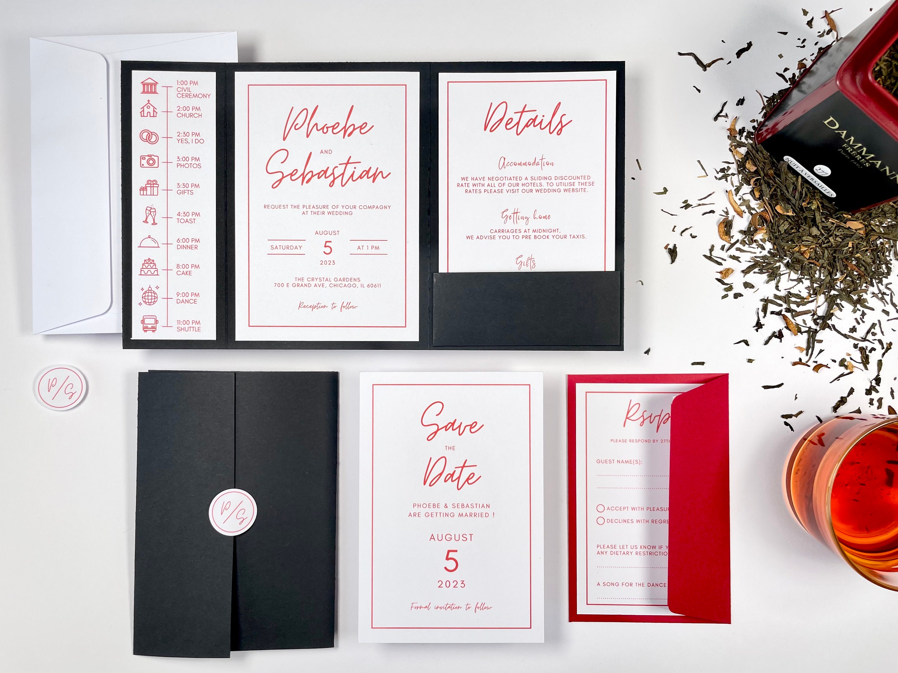 Red Black And White Pocket Invitations