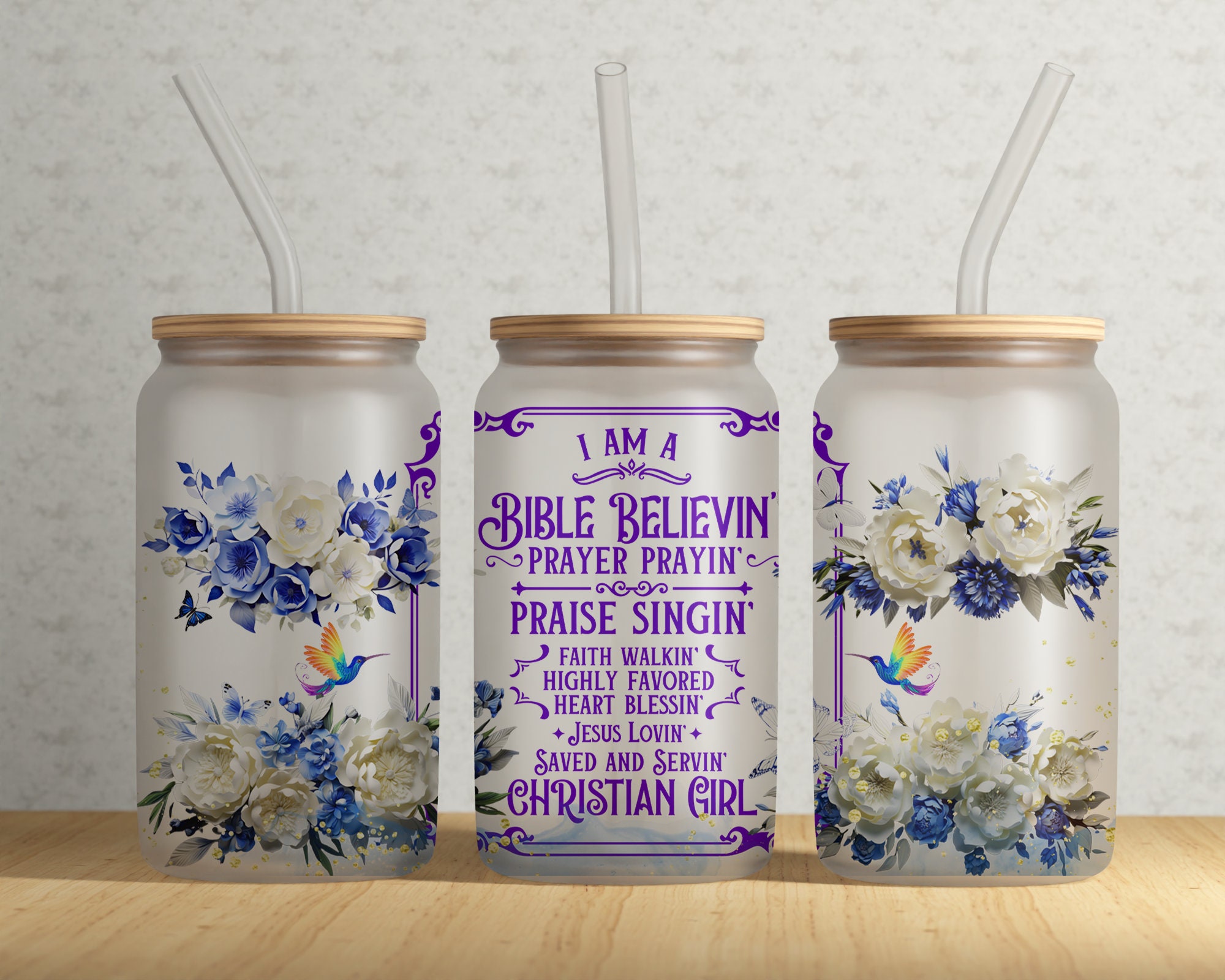 Christian Bible Verse Affirmations 16oz Libbey Glass Can Tumbler Design ...