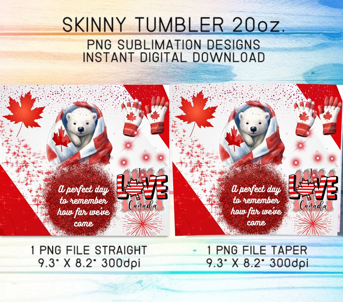 Canada Day Tumbler Wrap: Canadian Flag 20oz Skinny Design (PNG Digital ...