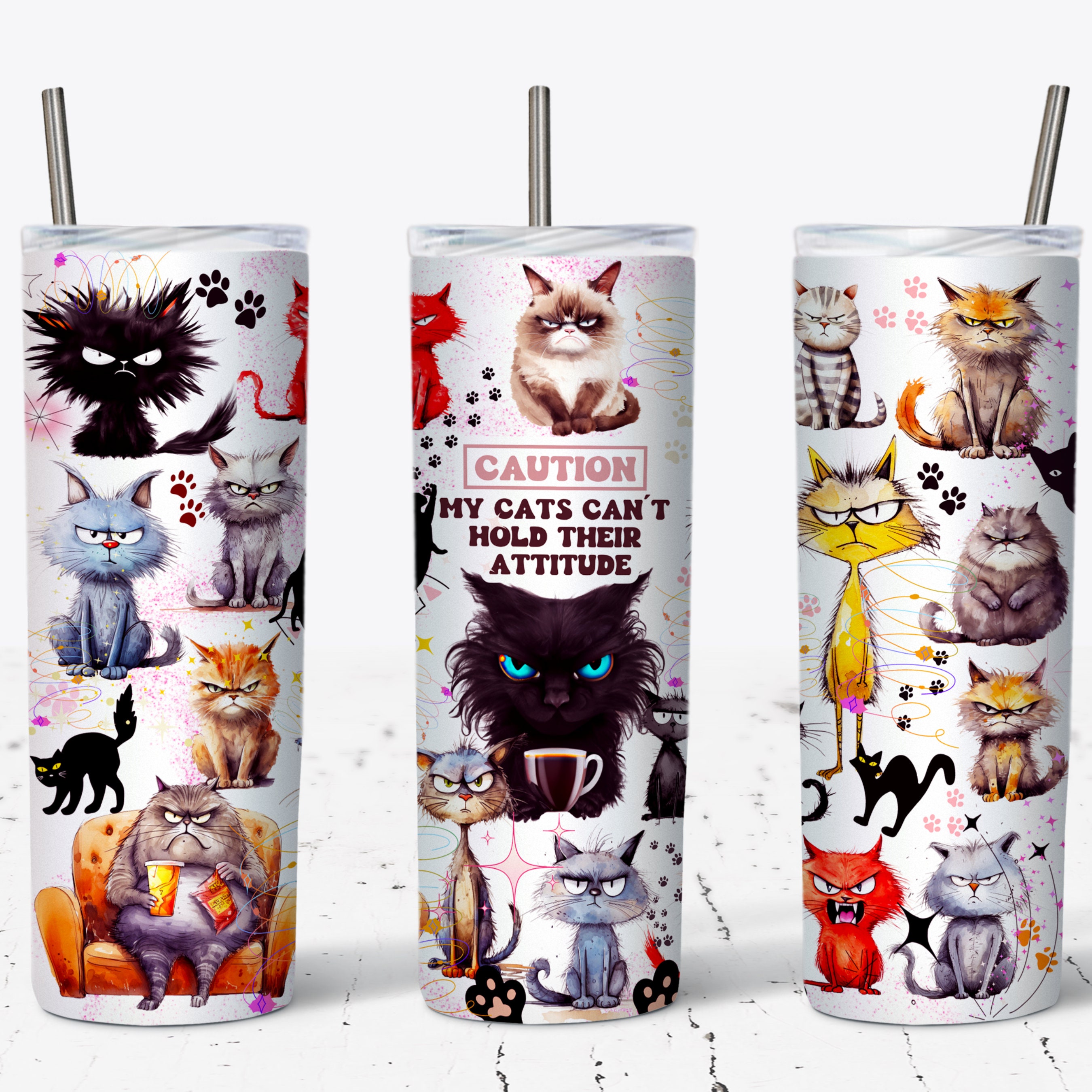 Funny Cat Tumbler Wrap, 20 Oz Skinny Tumbler Wrap, Angry Cats PNG ...