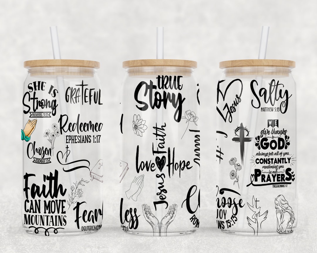 Christian Bible Verse Affirmations, 16oz Libbey Glass Can, Religious ...