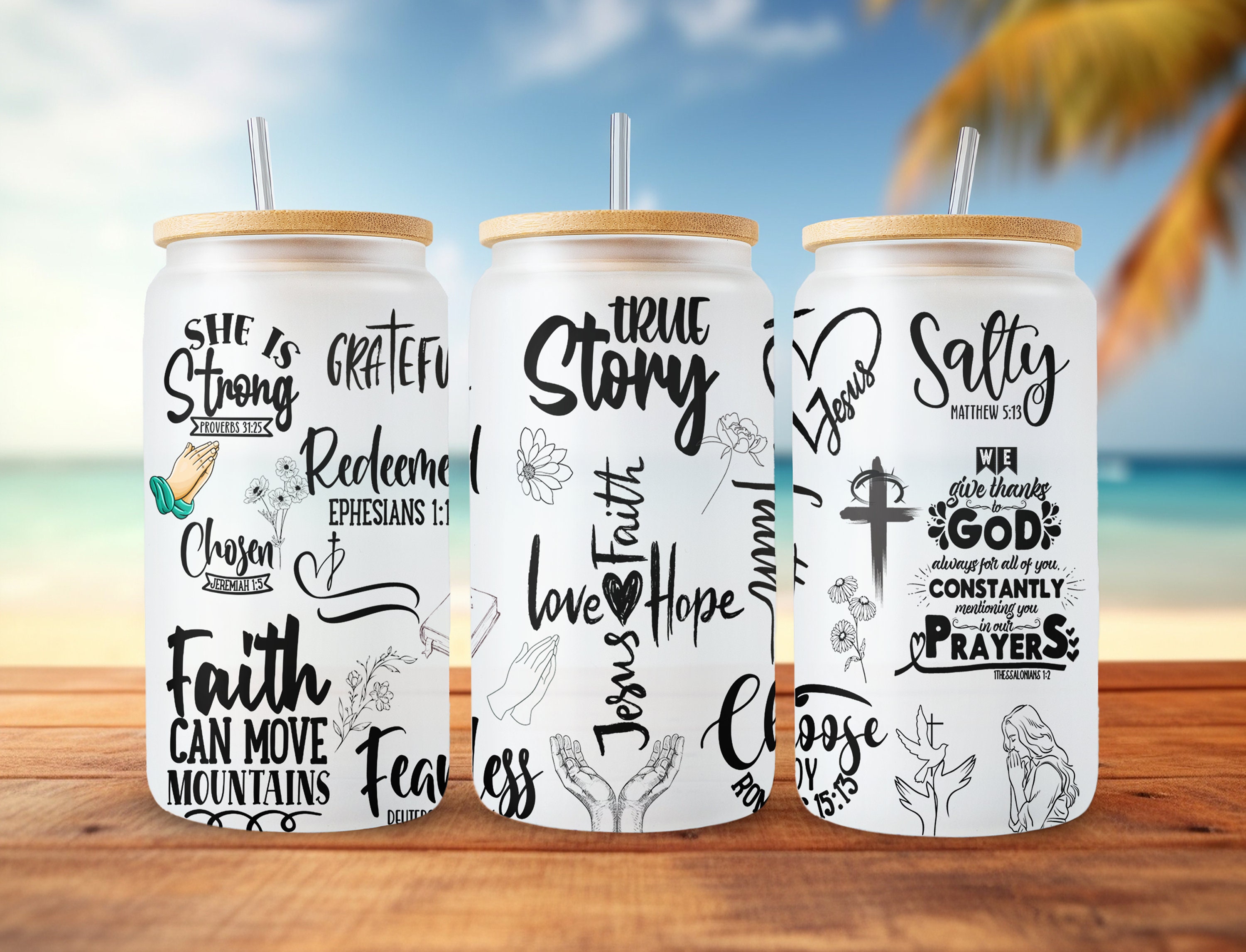 Christian Bible Verse Affirmations, 16oz Libbey Glass Can, Religious ...
