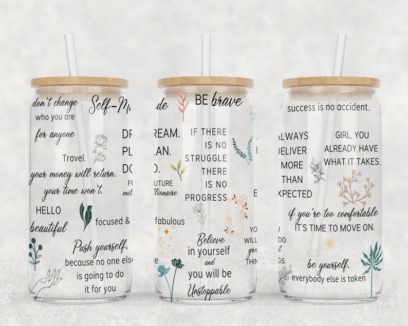 Affirmation Libbey Glass Can Tumbler Sublimation Design (digital ...