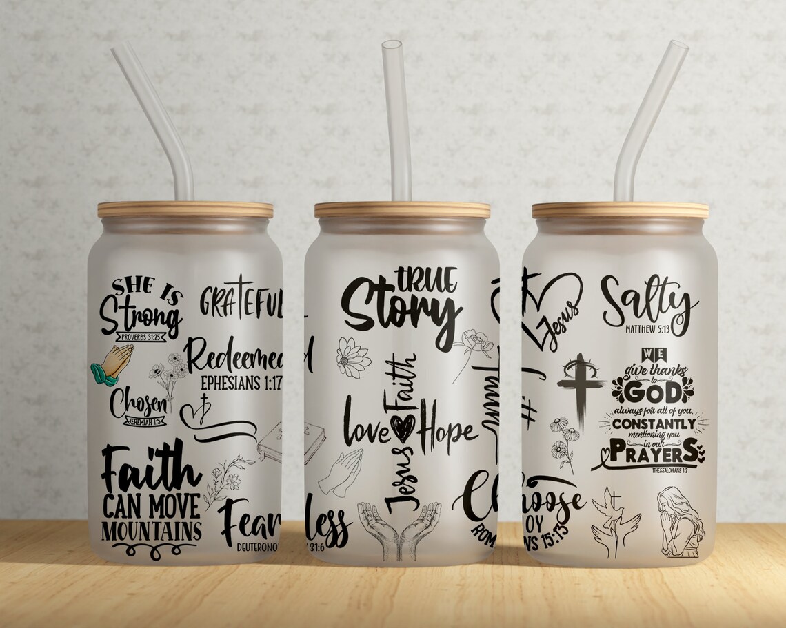Christian Bible Verse Affirmations, 16oz Libbey Glass Can, Religious ...