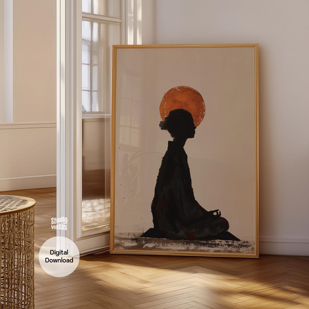 Abstract Woman Meditation Print | Japandi Ink Wash Wall Art | Female ...