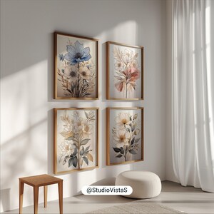 Floral Wall Art Bundle: Set of 4 Digital Prints for Home Decor ...