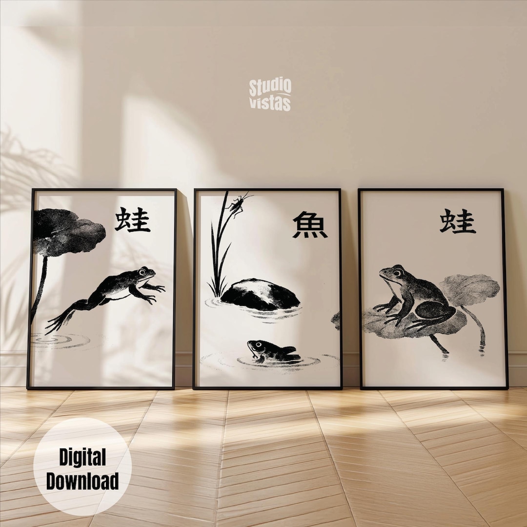 Japanese Frog Prints Set: Ikigai Ink Drawing Wall Art (digital Download ...