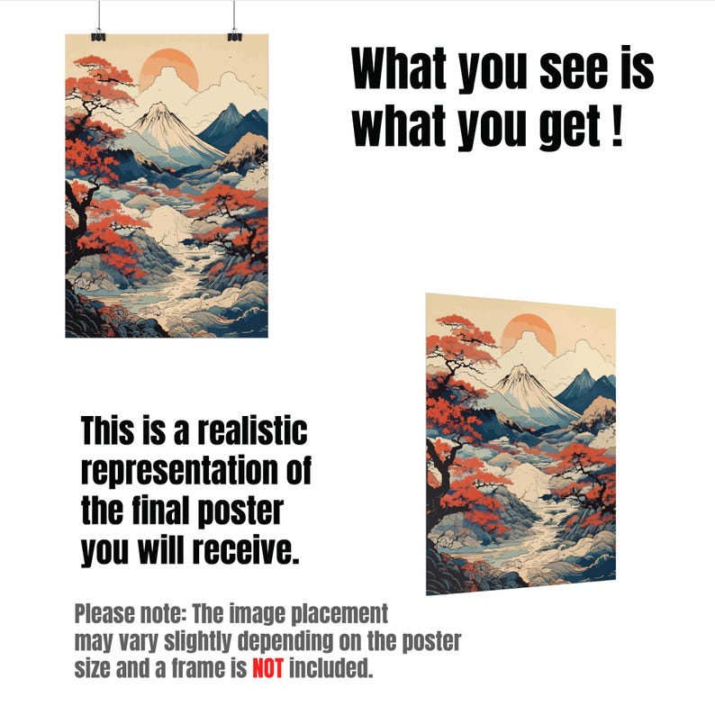 Japanese Mount Fuji Wall Art | Ukiyo-e Woodblock Landscape Print | Red ...