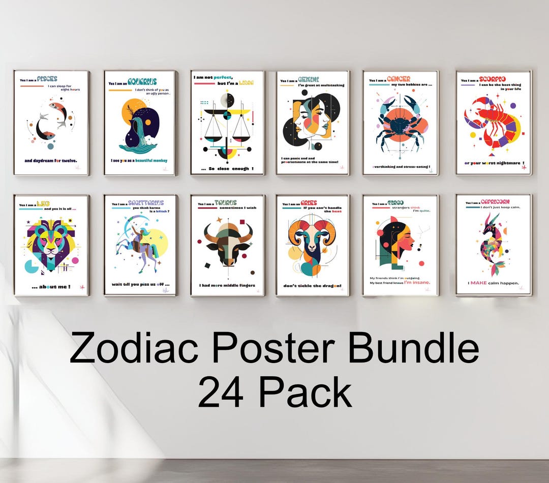 Zodiac Art Prints: Modern Minimalist Astrology Posters, 24pc Set ...