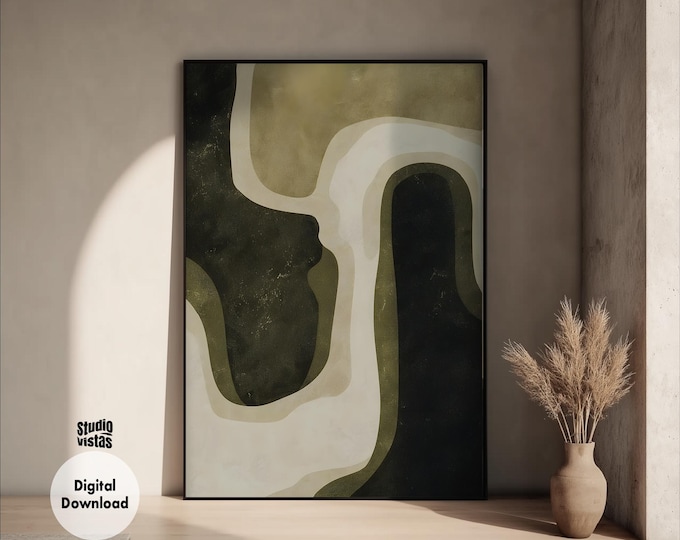 Dark Green Abstract Printable Wall Art, Green Black Rusty Print, Brush ...
