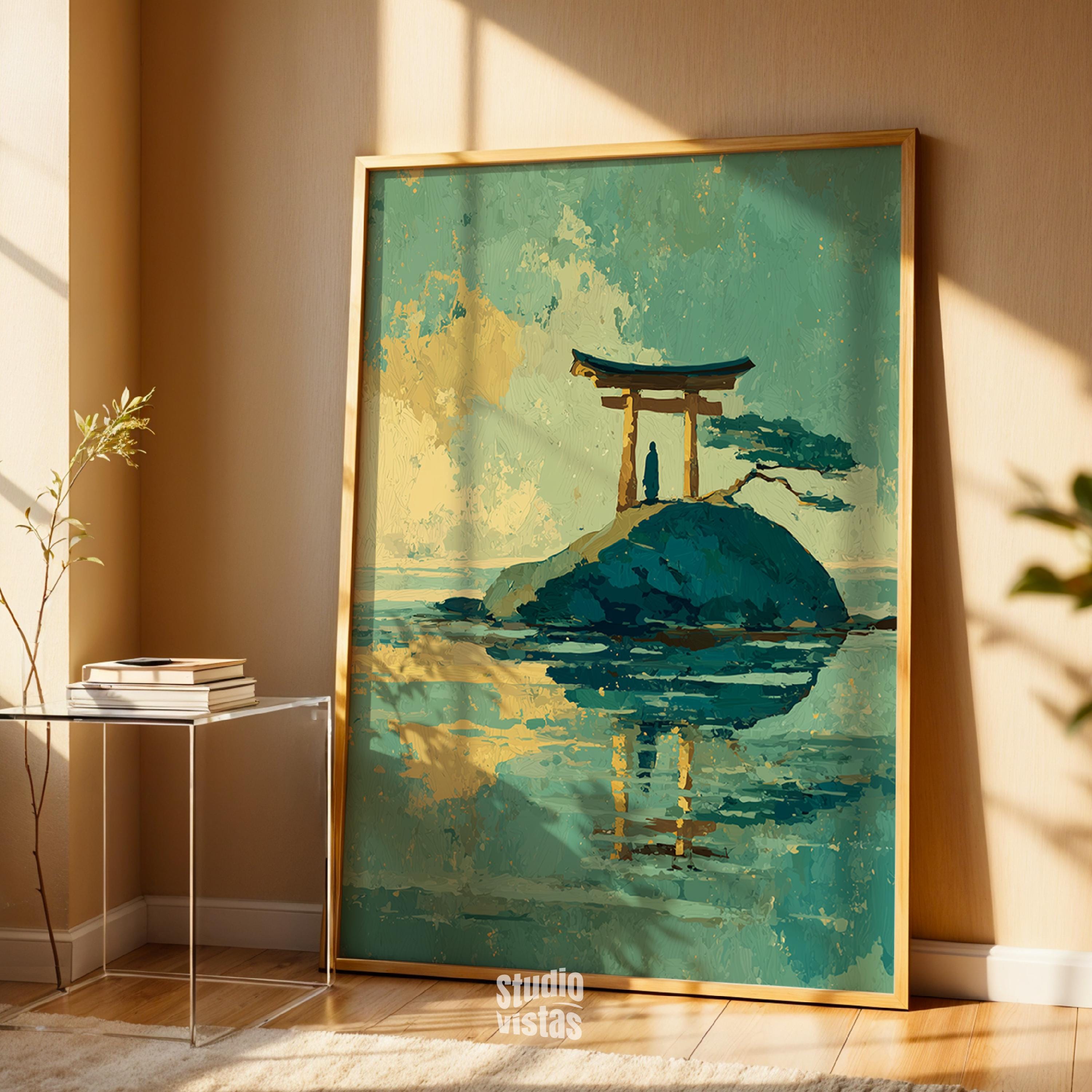 Torii Gate Print: Japandi Sage Green Landscape (digital Download) - Etsy