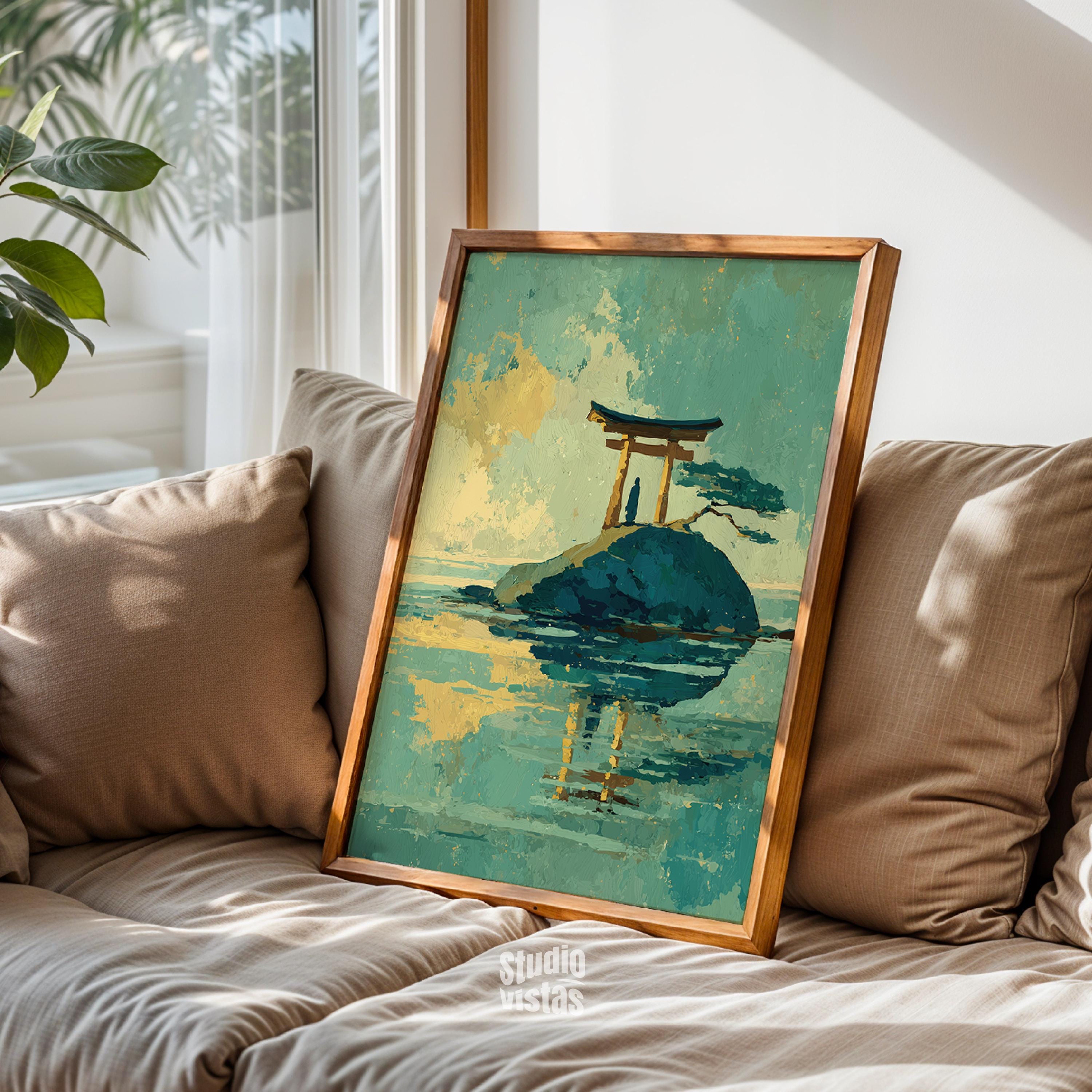 Torii Gate Print: Japandi Sage Green Landscape (digital Download) - Etsy