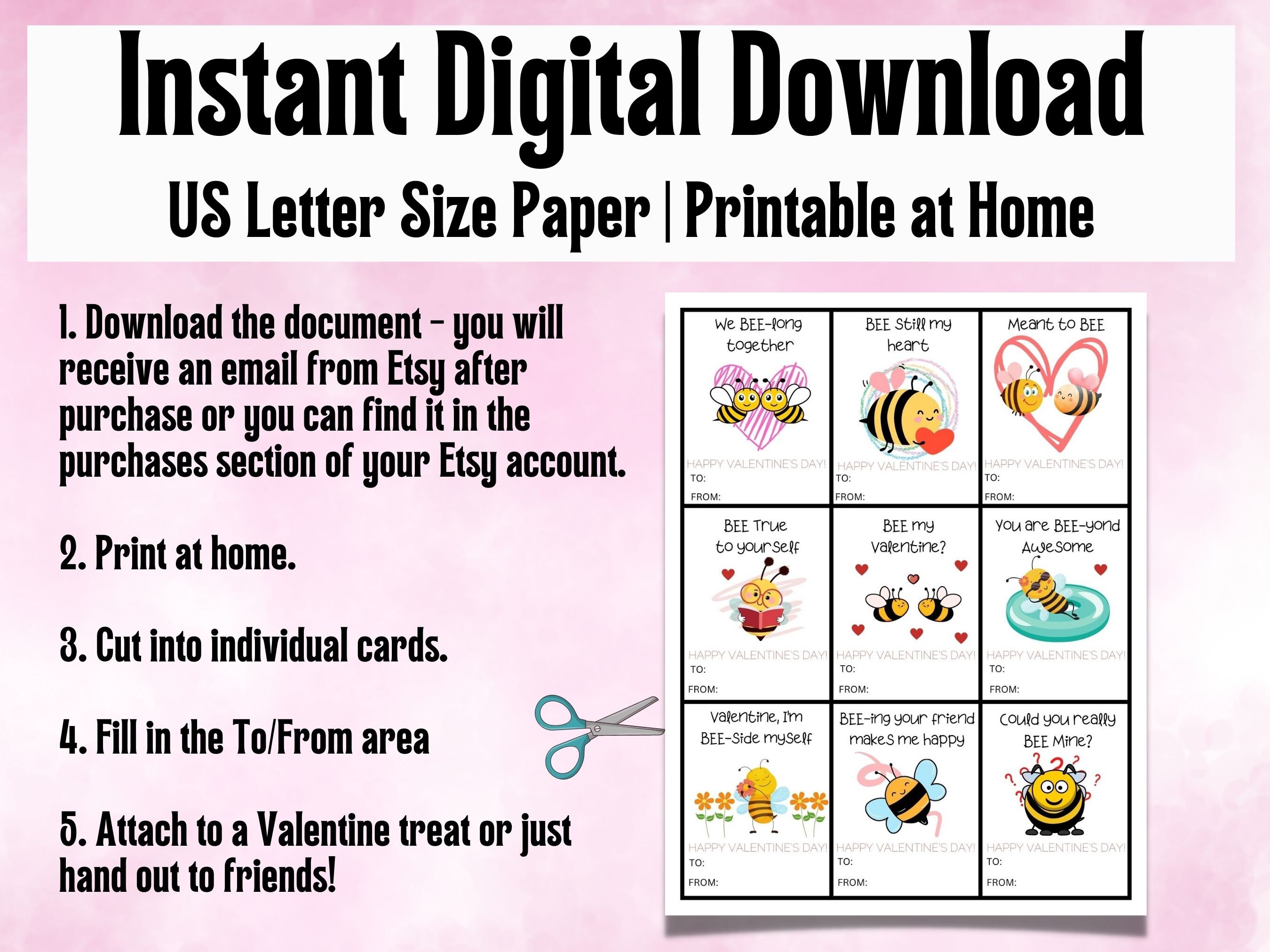Printable Bee Valentine Cards for Kids Classroom Cards for Valentine's ...