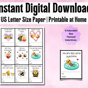 Printable Bee Valentine Cards for Kids Classroom Cards for Valentine's ...