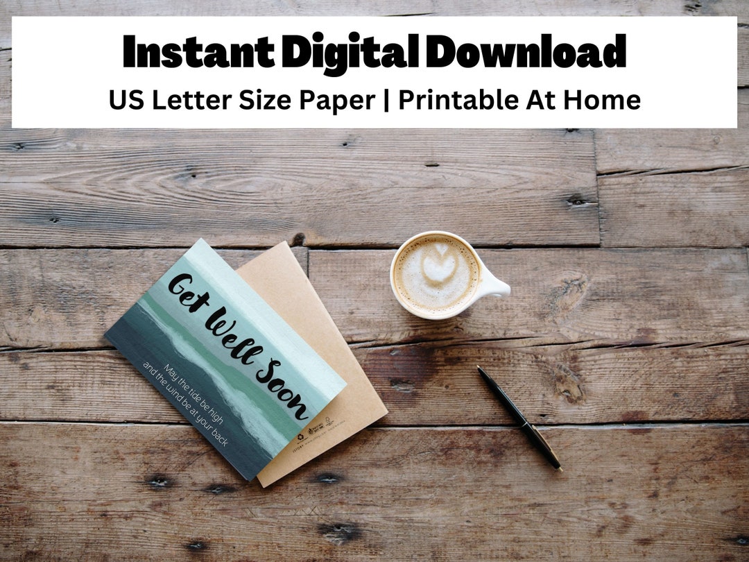 Get Well Soon Printable Card Coastal Theme Instant Download Greeting ...