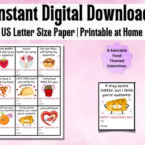 Kids Valentine Cards Printable Food Themed Valentine Cards Shareable ...