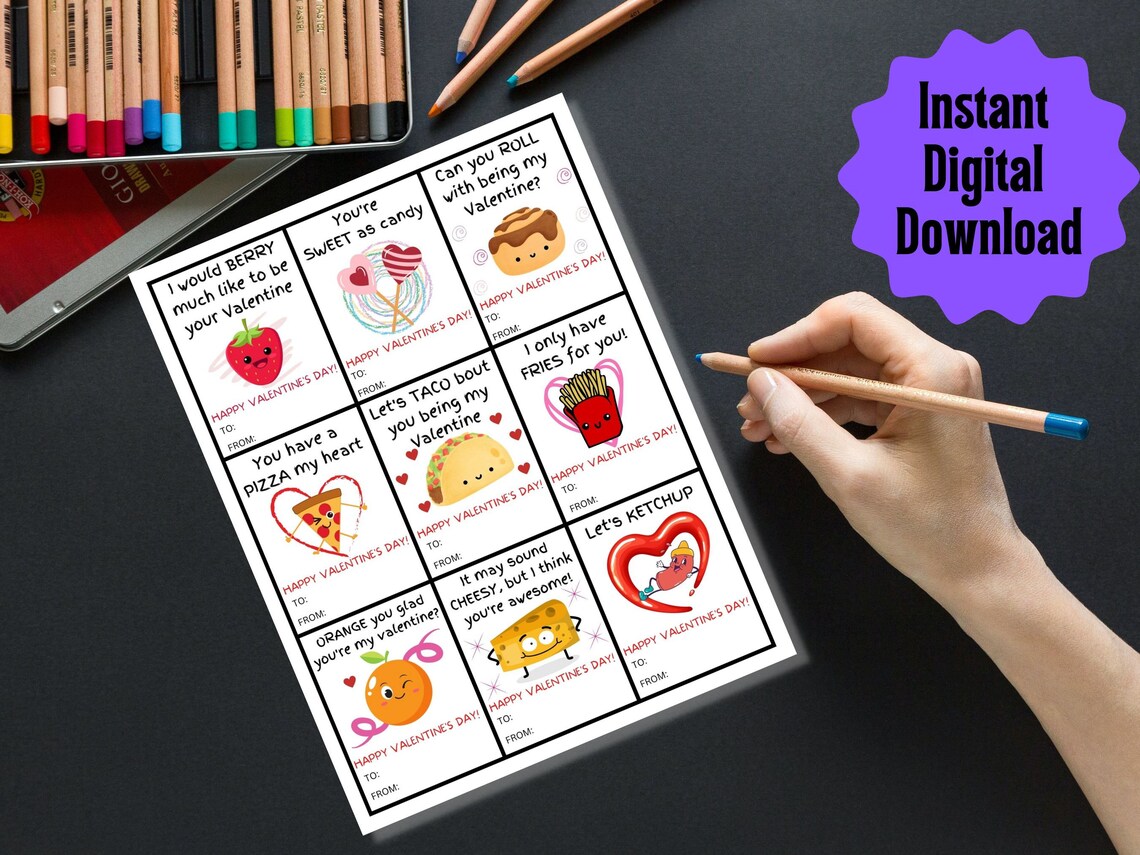Kids Valentine Cards Printable Food Themed Valentine Cards Shareable ...