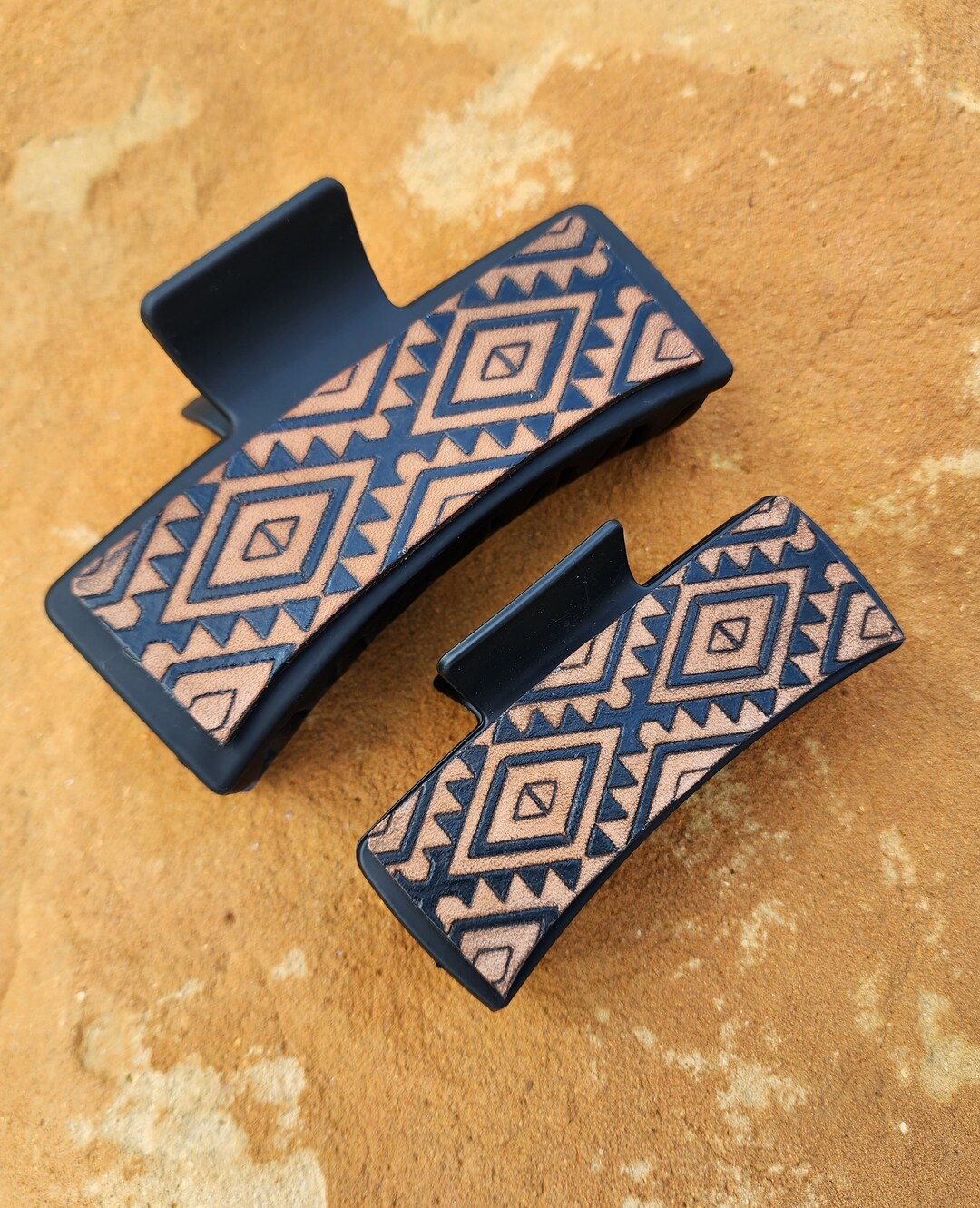 Tooled Leather Western Style Claw Clip, Western Design 2 Leather Hair ...