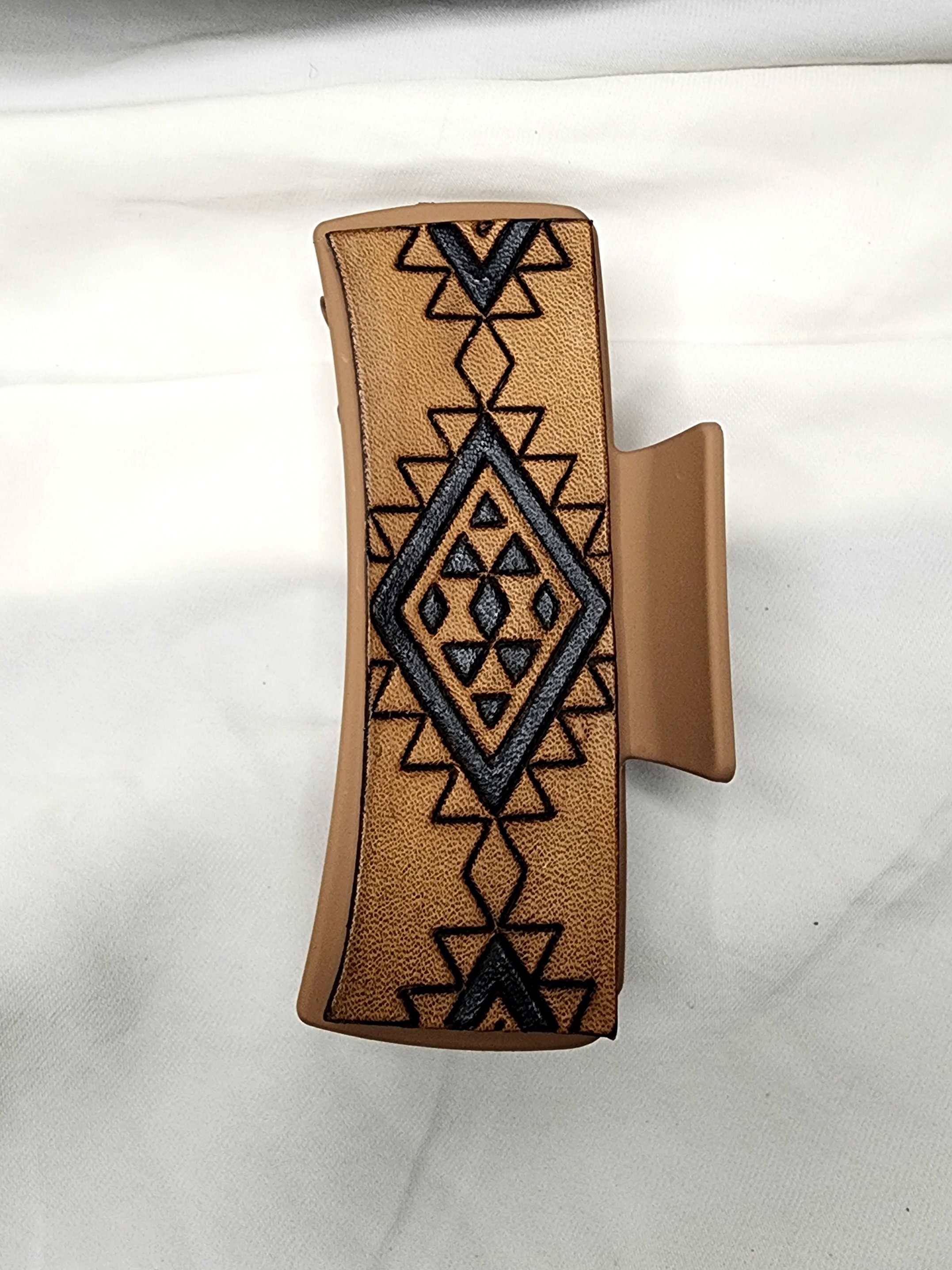 Western Style 1 Leather Hair Clip, Tooled Leather Hair Clip Claw Clip ...