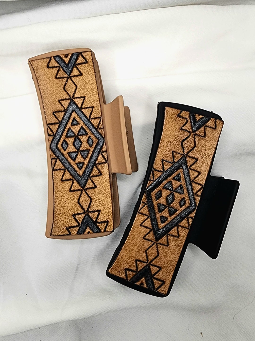 Western Style 1 Leather Hair Clip, Tooled Leather Hair Clip Claw Clip ...