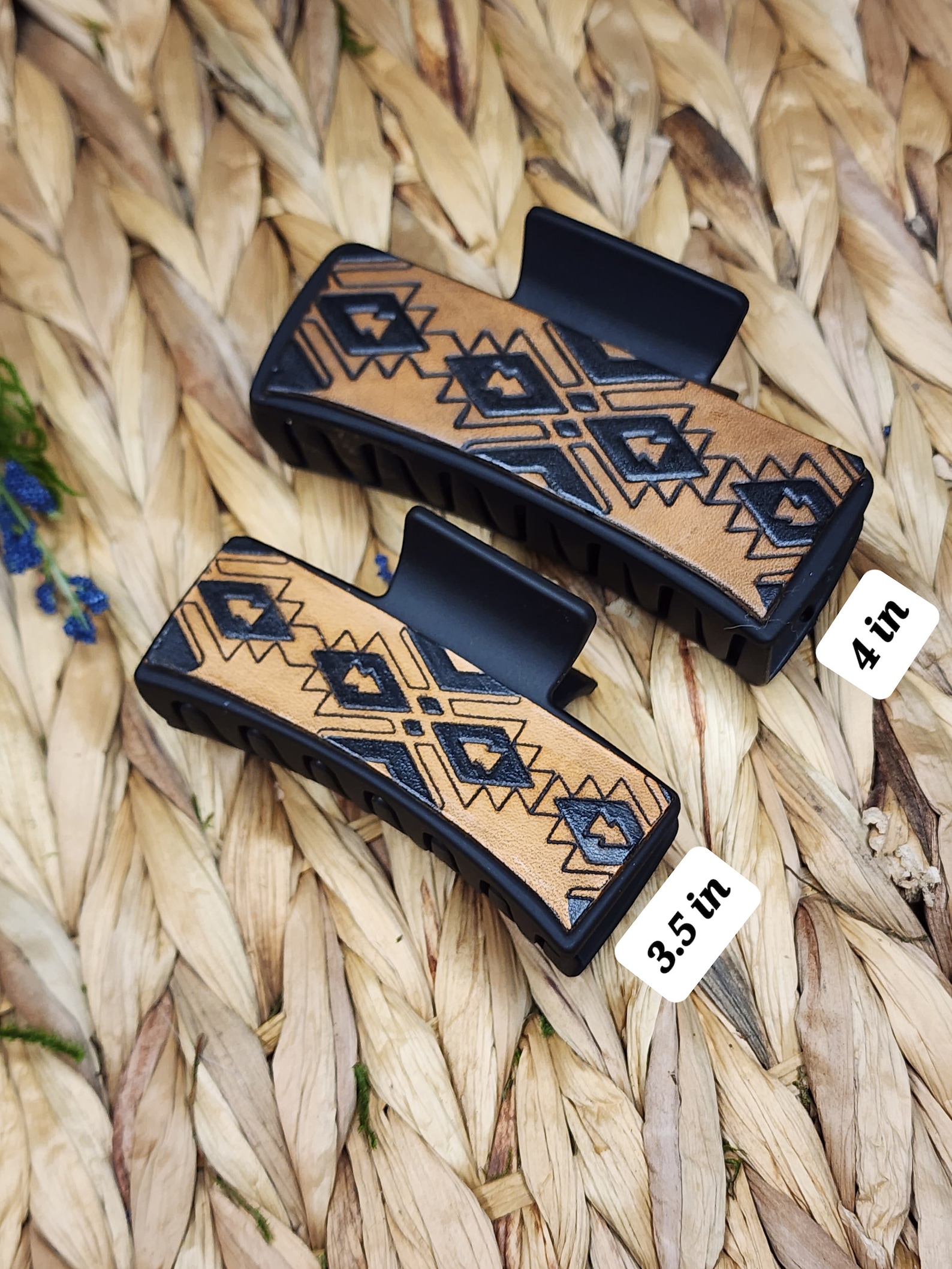 Western Style 3 Leather Hair Clip, Tooled Leather Hair Clip, Handmade ...