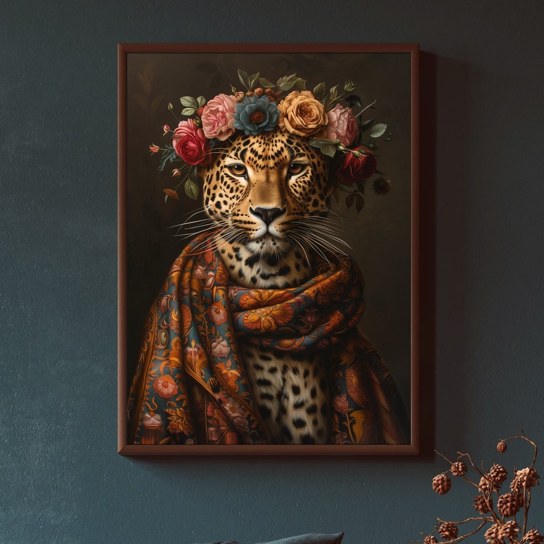 Vintage Leopard Portrait, Oil Painting Leopard Print, Leopard Art Print ...