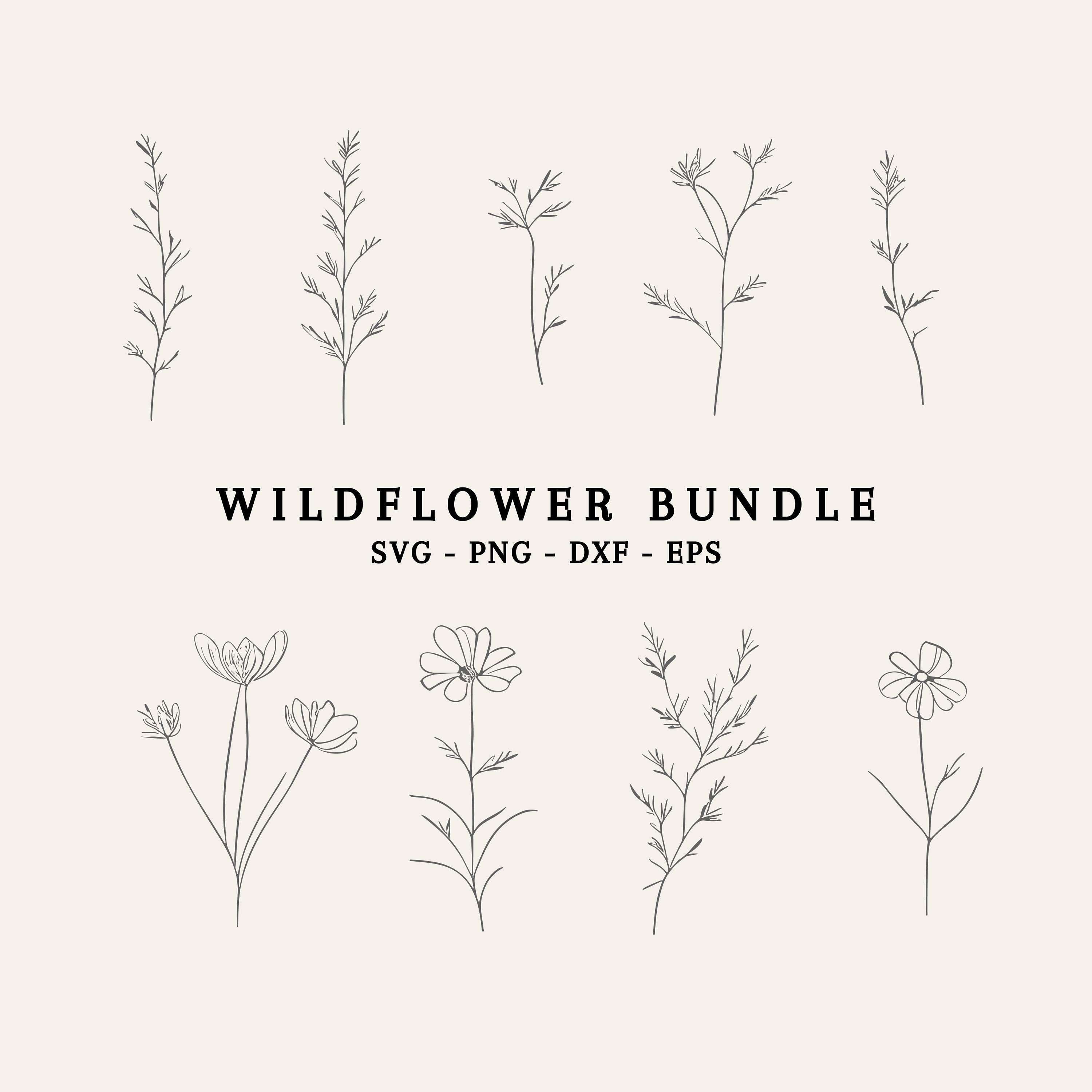 Abstract Wildflower Bundle Svg, Minimalist Wildflower Outline, Flower ...