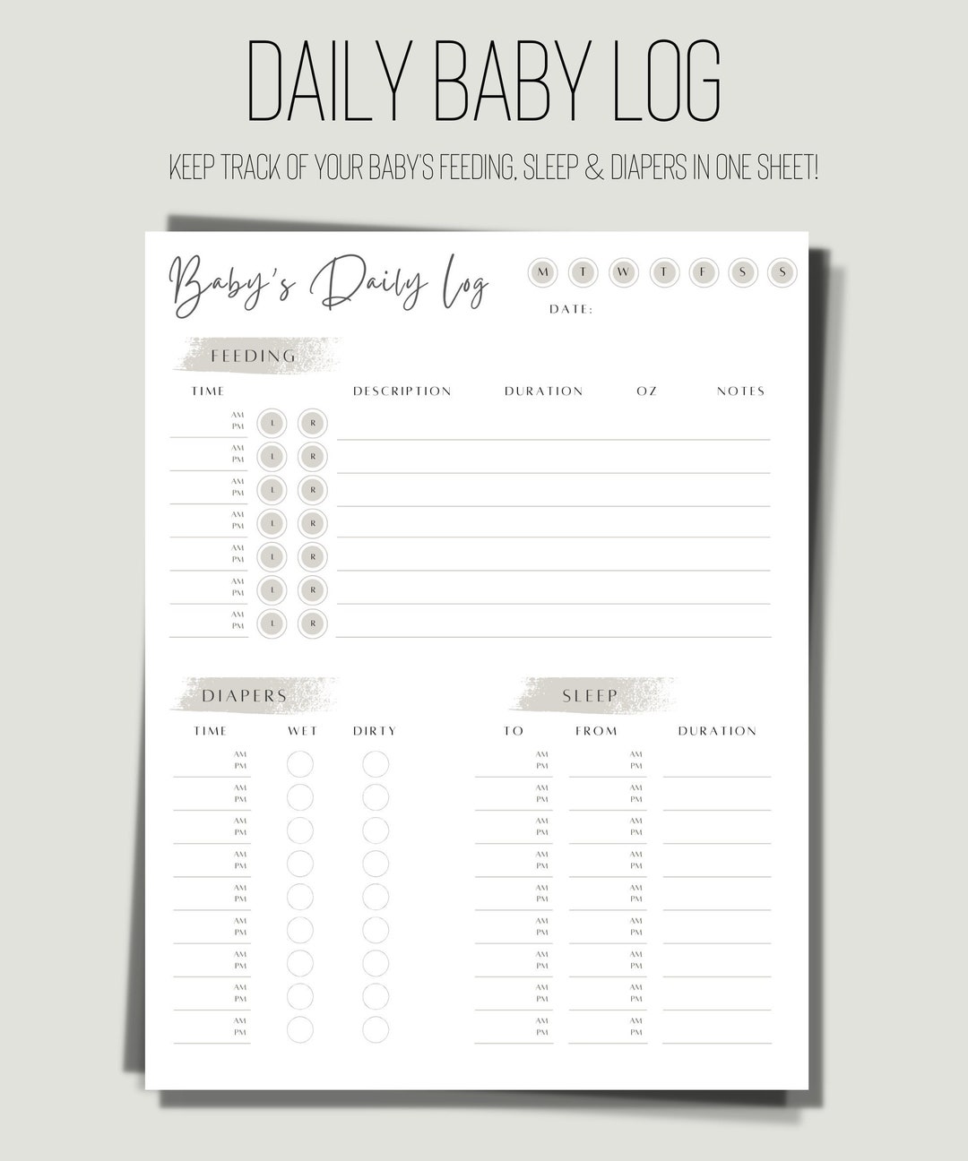 Printable Newborn & Baby Daily Log (Download Now) - Etsy