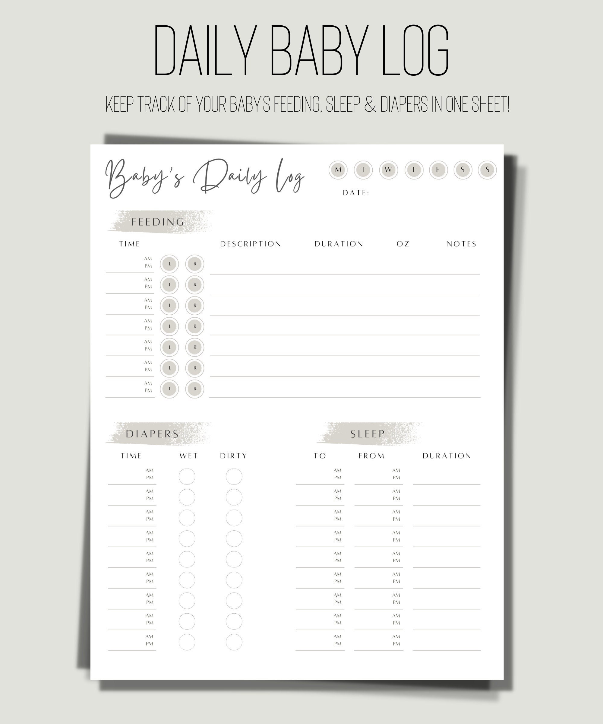 Printable Newborn & Baby Daily Log (Download Now) - Etsy
