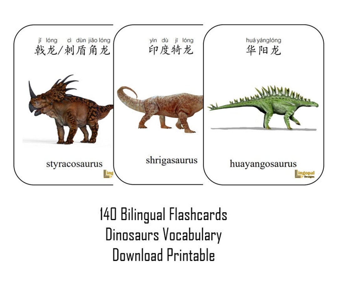 Dinosaurs Vocabulary - 140 Bilingual Chinese Flashcards With Pinyin ...