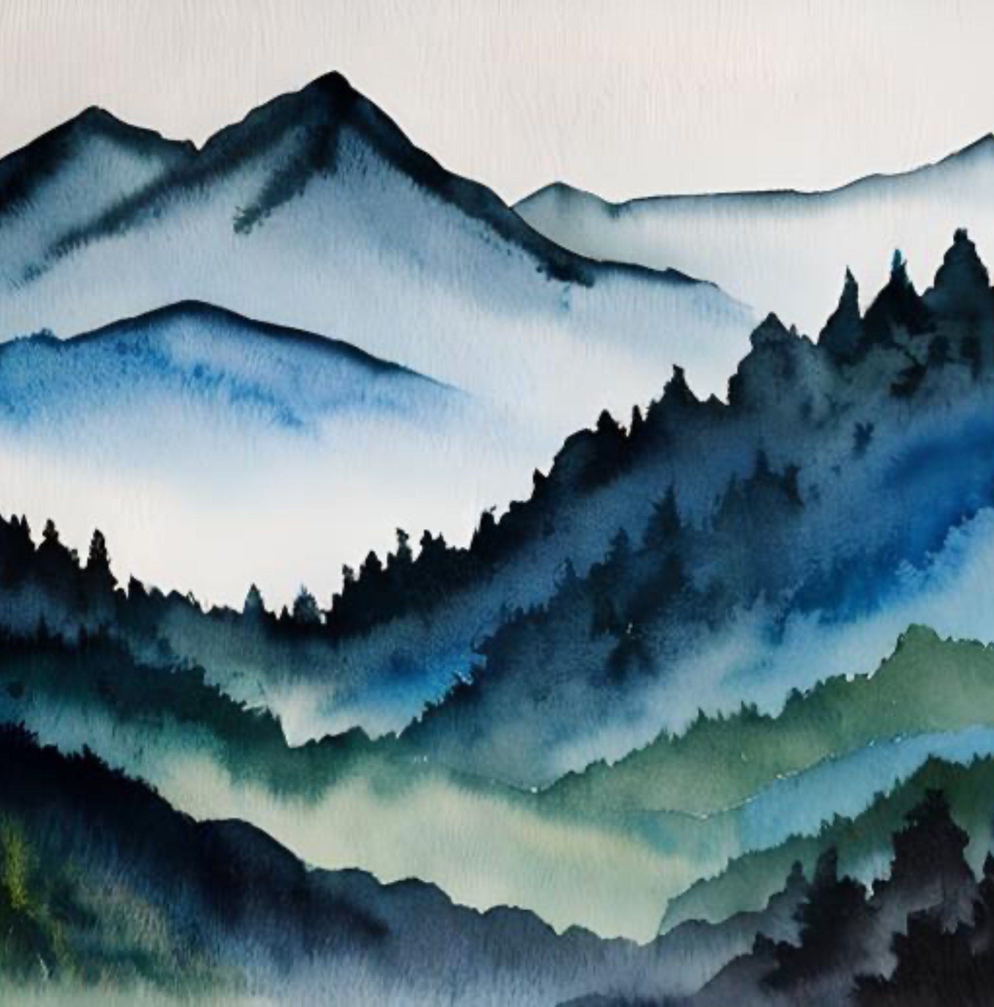 Misty Mountain Watercolor Print Home Decor Wall Art Digital Download - Etsy