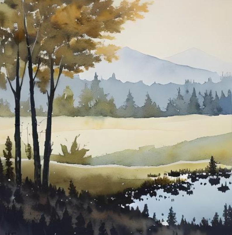 Landscape Neutral Watercolor Printable Watercolor Instant - Etsy