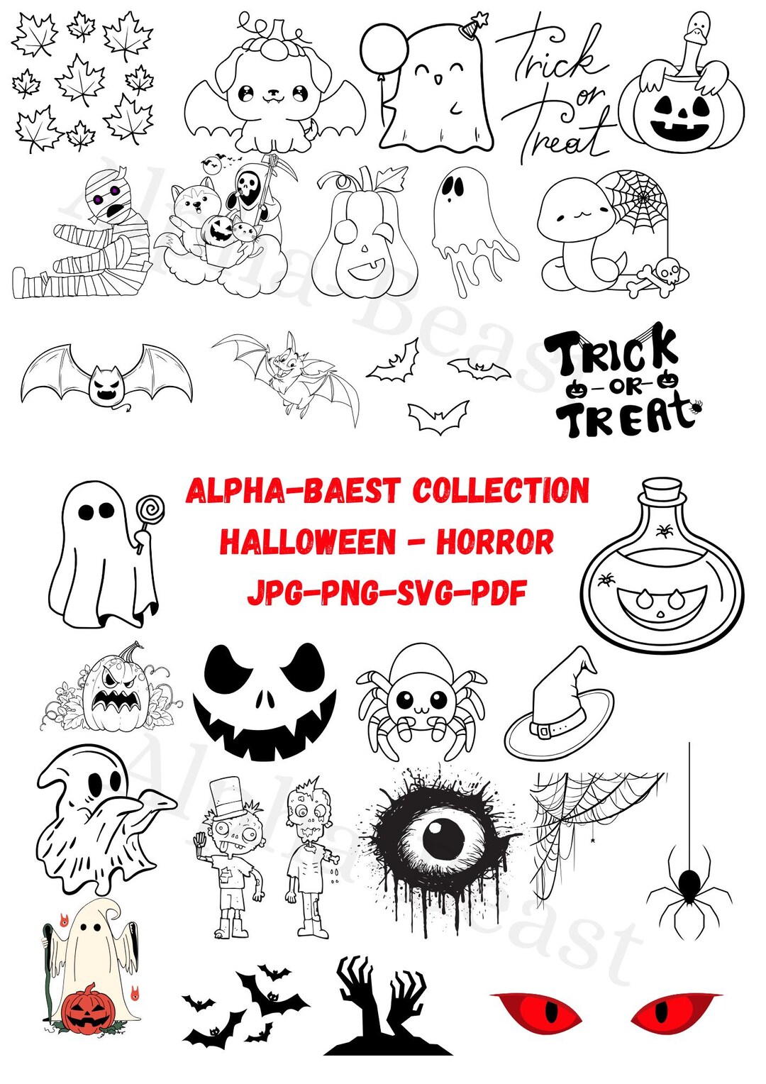 Halloween Bundle SVG - Png - Pdf , Monster Doodle - Scary Files for ...