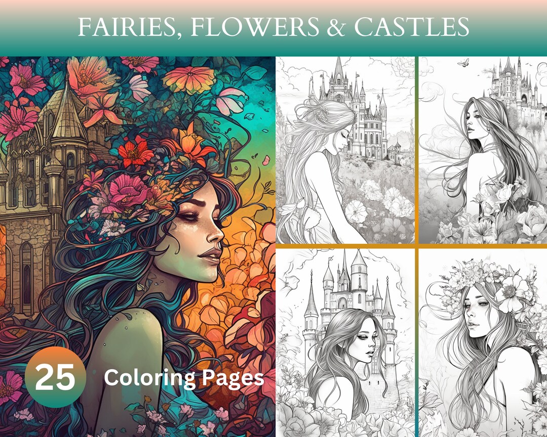 25 Fairies, Flowers & Castles Coloring Book - Fantasy, Fairy Wings ...