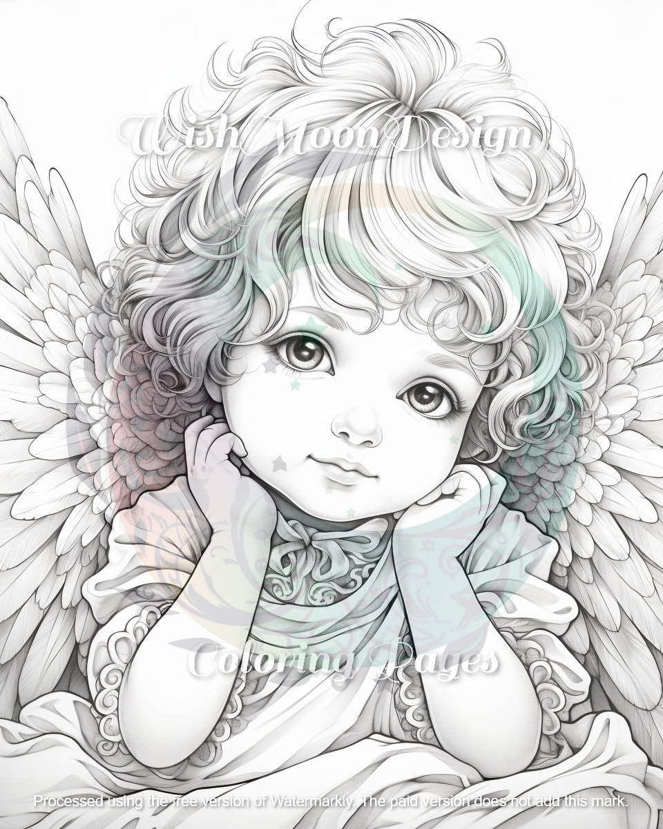 30 Baby Angel Coloring Pages Fantasy Fairy Wings Magical - Etsy
