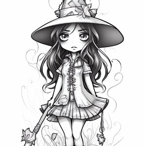 20 Chibi Witch Coloring Pages, Witches Hat, Spooky, Fantasy, Halloween ...