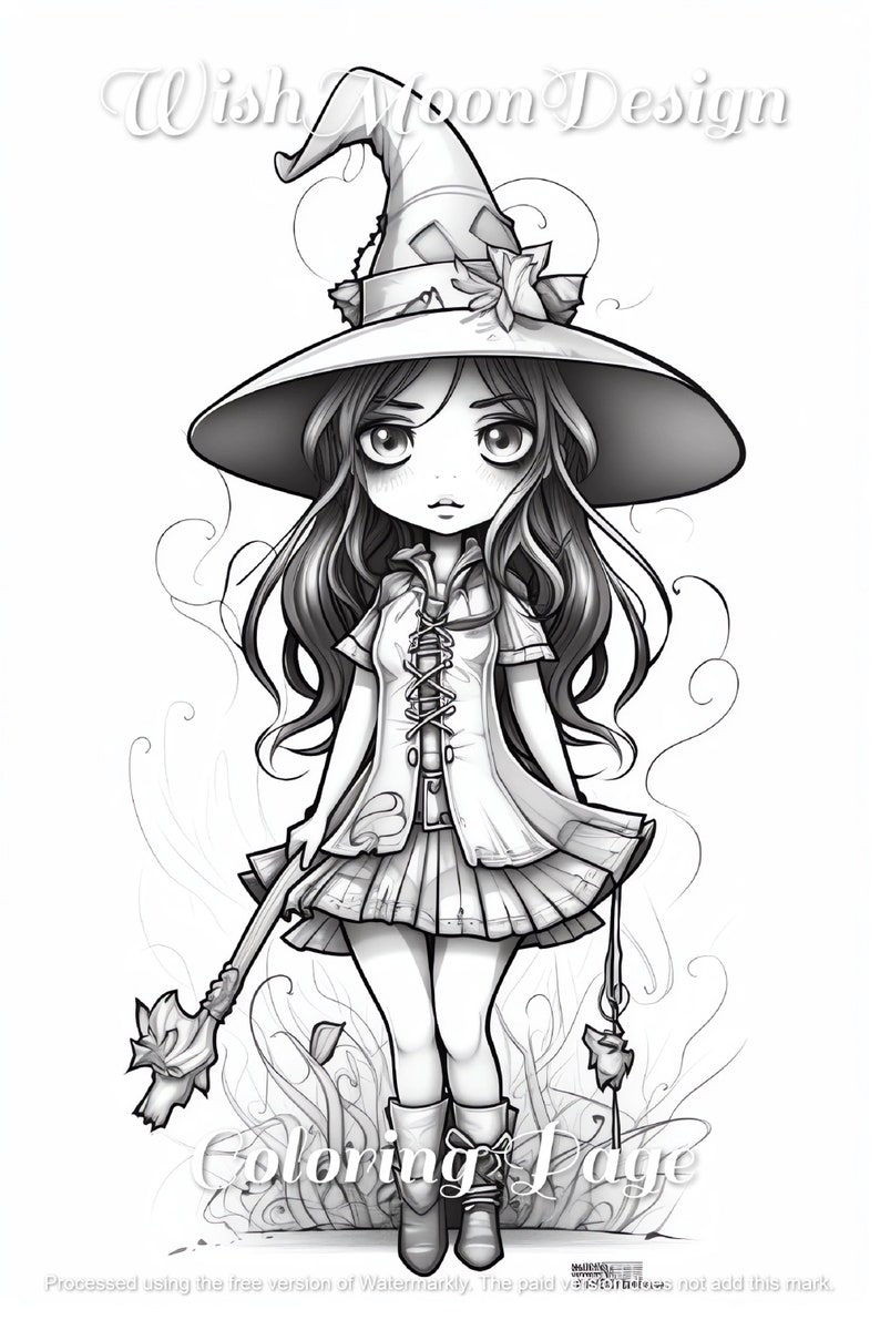 20 Chibi Witch Coloring Pages, Witches Hat, Spooky, Fantasy, Halloween ...