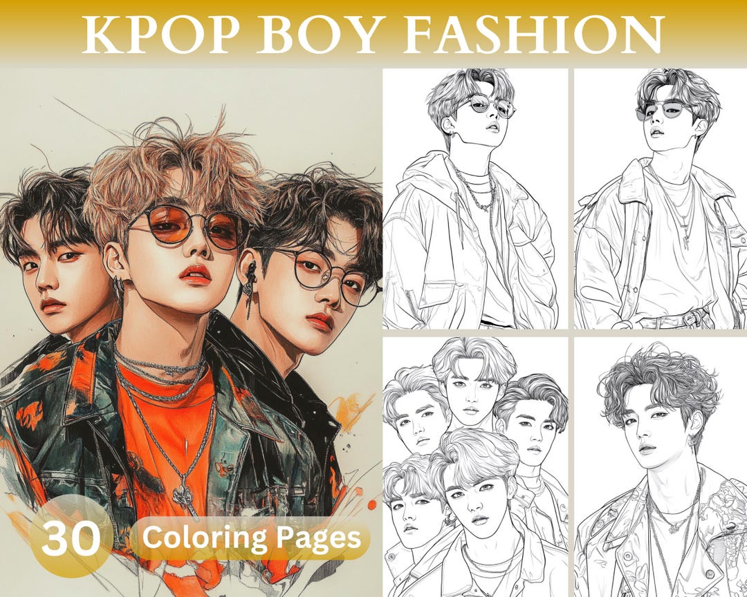 KPOP Coloring Pages, K-pop Boy Fashion for Gift K-pop Lovers, Coloring ...