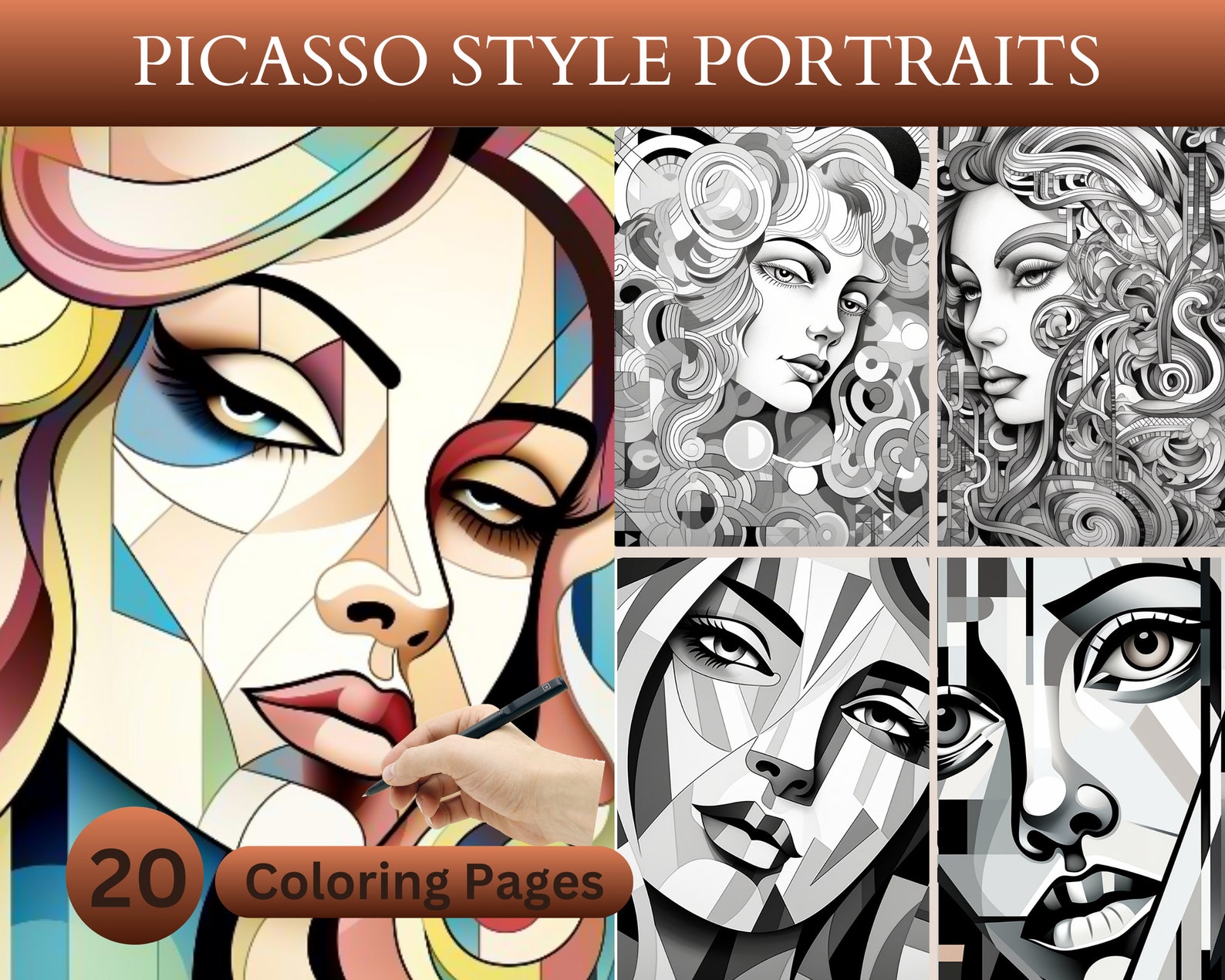 20 Picasso Style Portraits Coloring Pages, Artistic Pages, Abstract ...