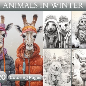 20 Winter Animals Coloring Book, Winter Wildlife, Snowflakes, Fantasy ...