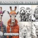 20 Winter Animals Coloring Book, Winter Wildlife, Snowflakes, Fantasy ...
