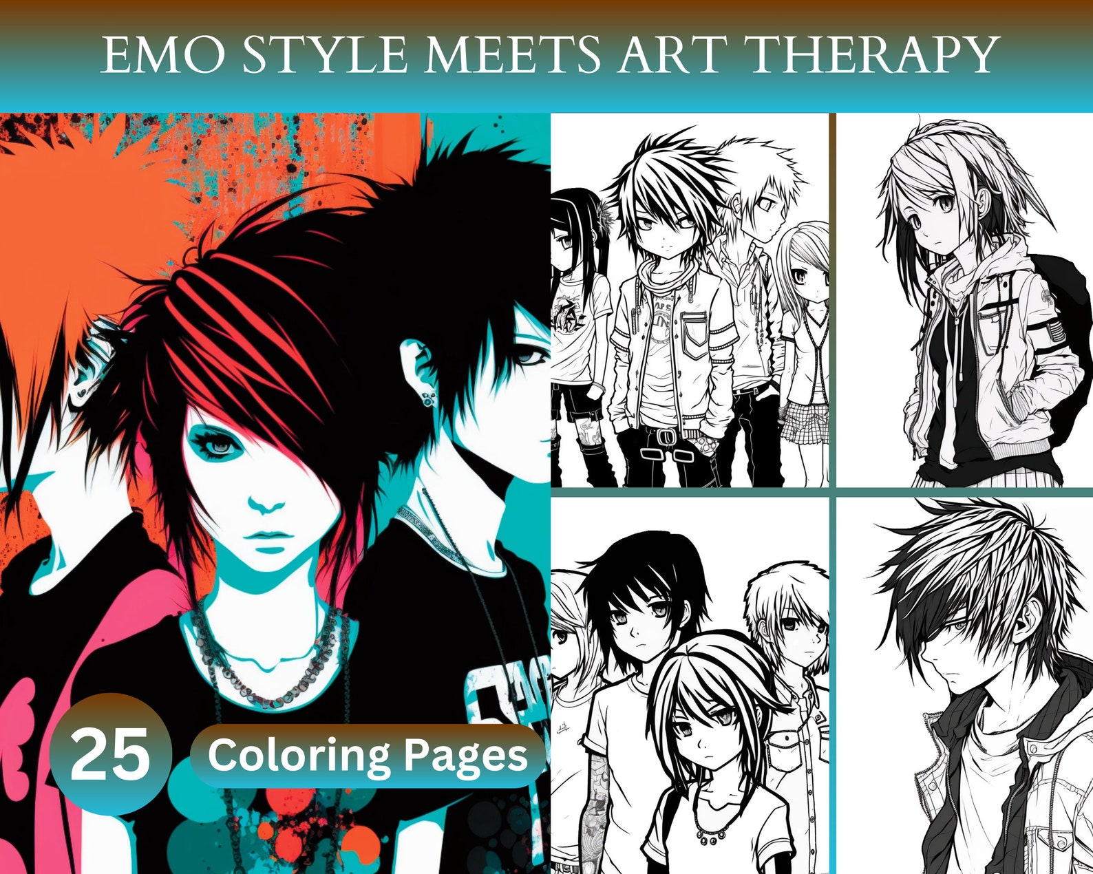 25 Emo Style Meets Art Therapy Coloring Book, Emotional Expression ...