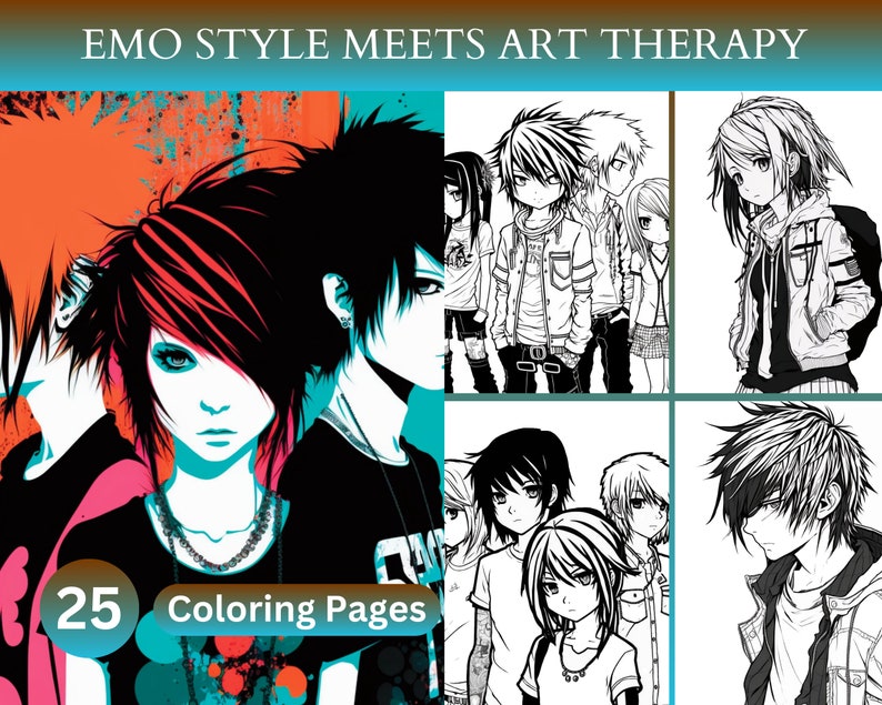 25 Emo Style Meets Art Therapy Coloring Book, Emotional Expression ...